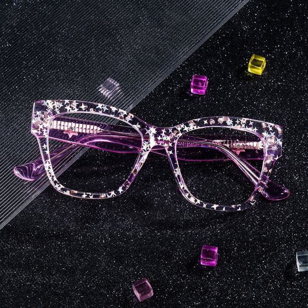 Full Rim Square Eyeglasses With Shiny Stars Decorated