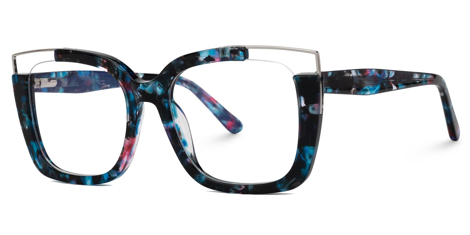 Blue Mixed-Material Square Eyeglasses- Dortch