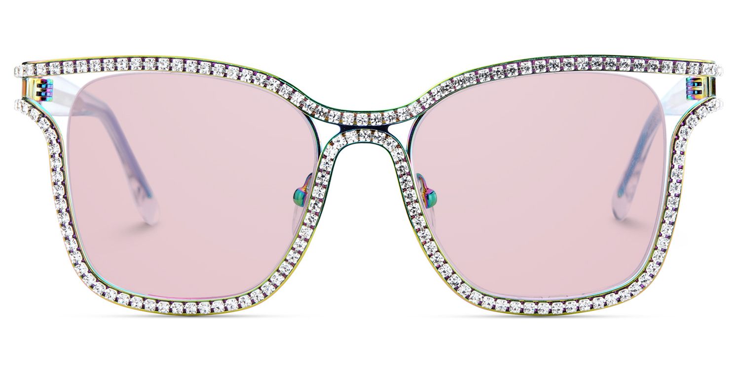Half Rim Square Glasses With Decorated Shiny Diamonds