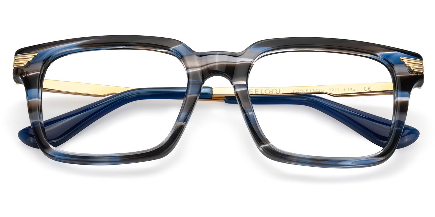 Blue Rectangle Eyeglasses With Metal Arms