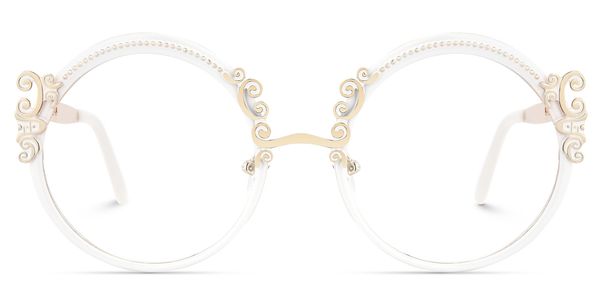 White Retro Glasses With Carved Floral Pattern