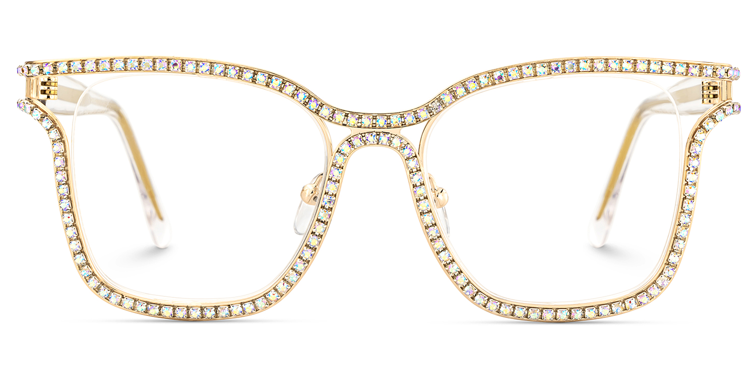 Half Rim Square Glasses With Decorated Shiny Diamonds