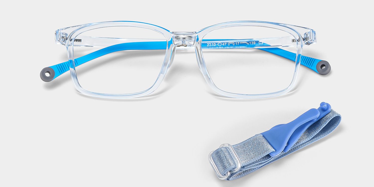 June Rectangle Clear Blue Frame Eyeglasses for Pre-tweens