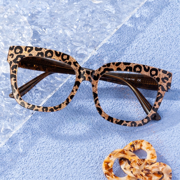 Designer Brown Leopard Square Prescription Glasses