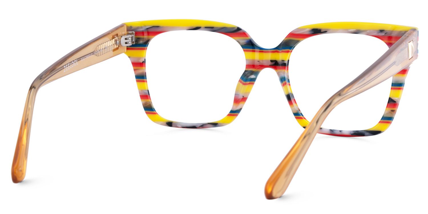 Trendy Square Glasses With Yellow Red Matched