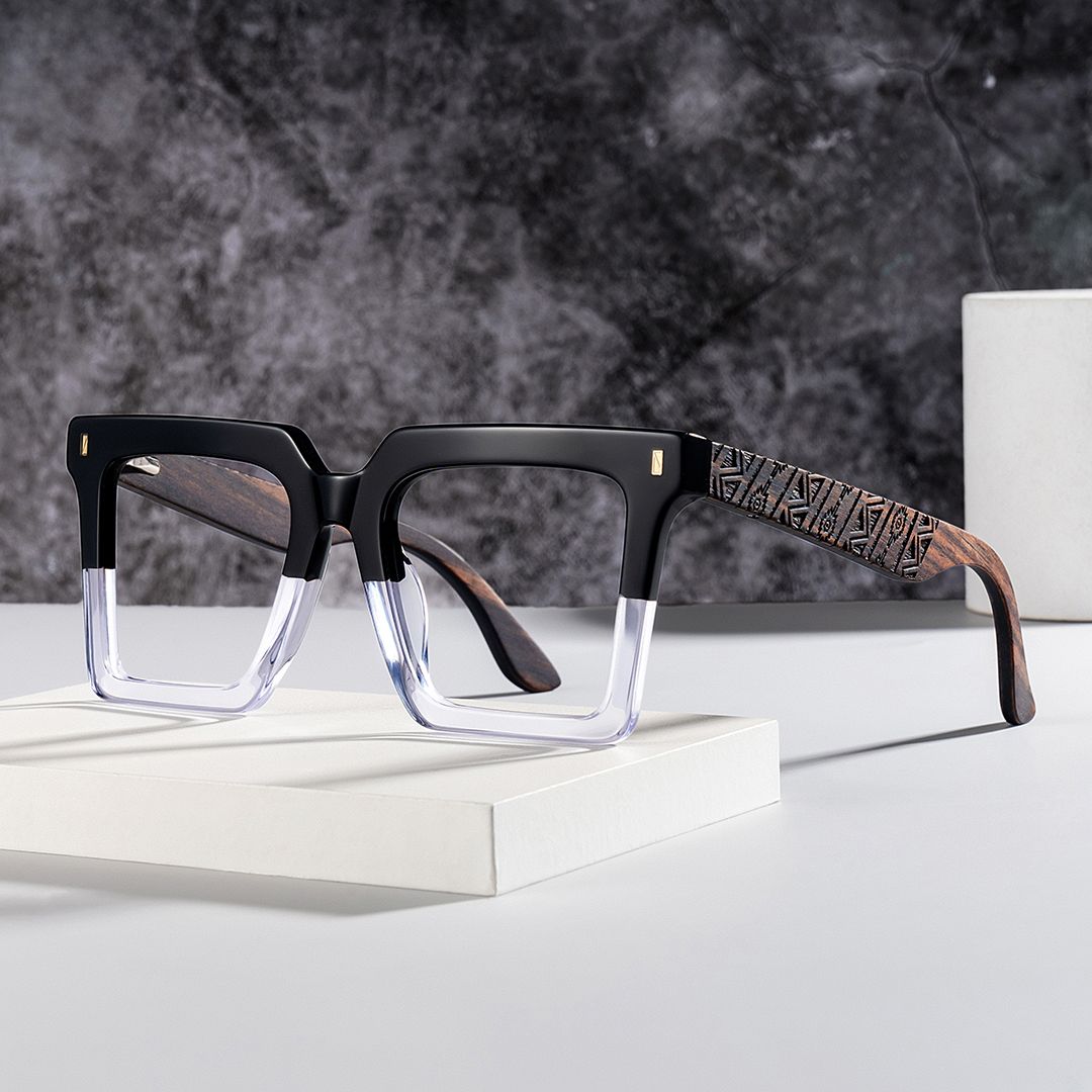 Vintage Square Frame Glasses In Black Clear Color