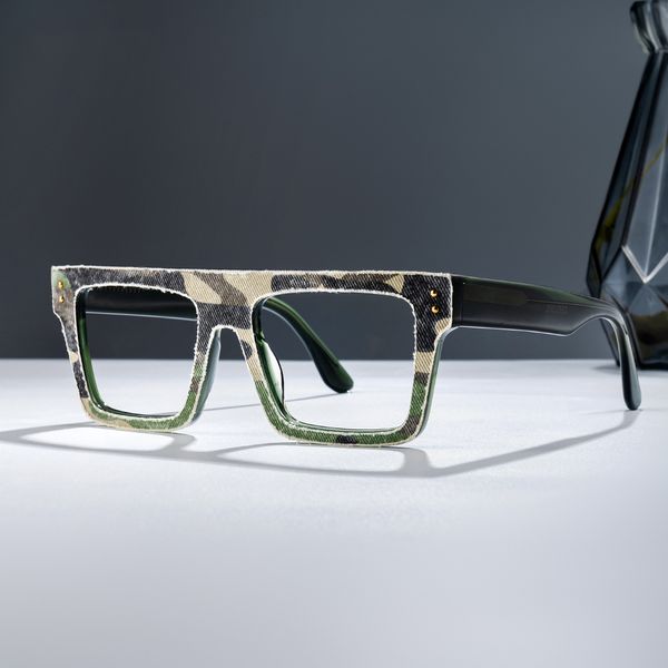 Vintage Rectangle Glasses With Green Denim