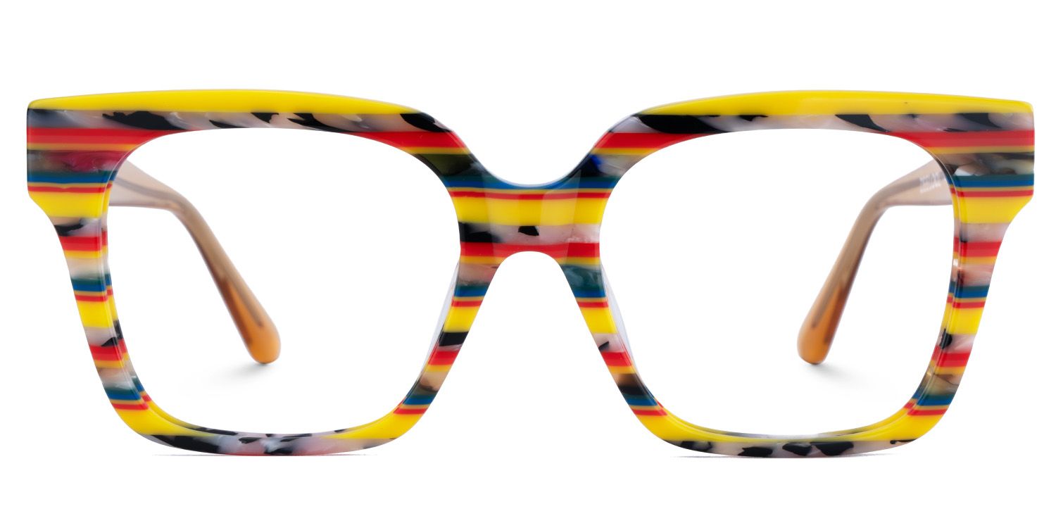 Trendy Square Glasses With Yellow Red Matched