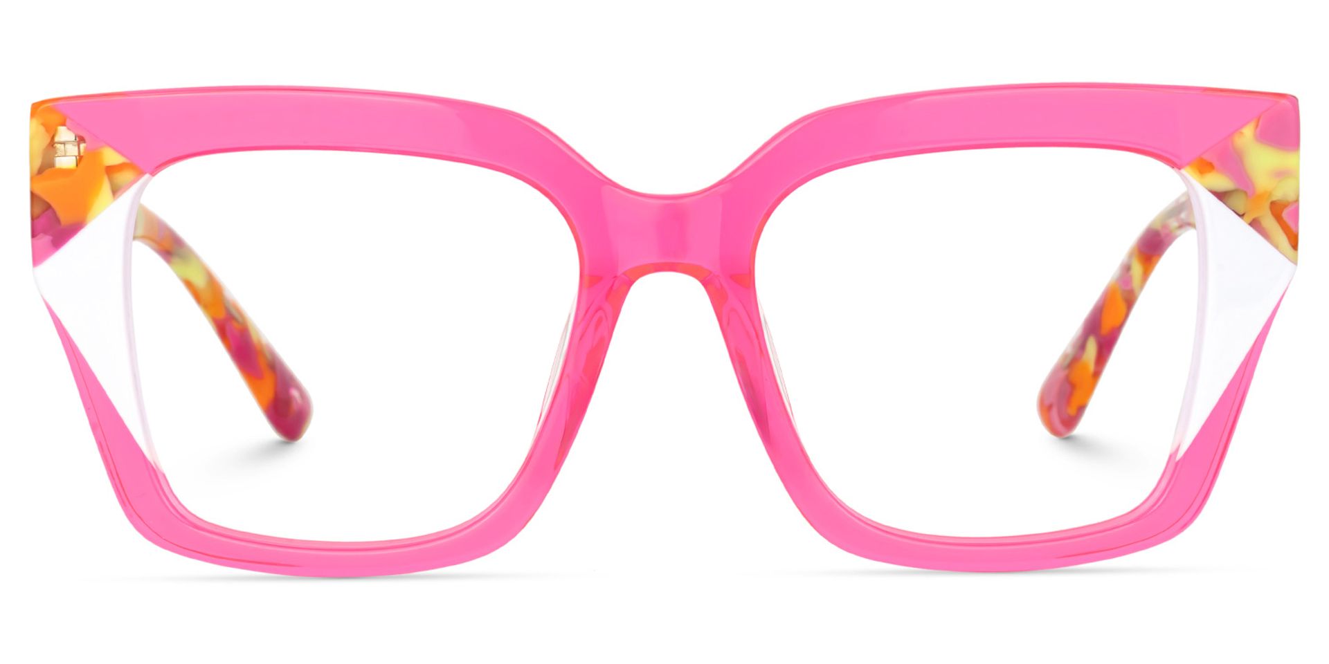Clody Neon Pink Square Glasses with Wide Floral Arms