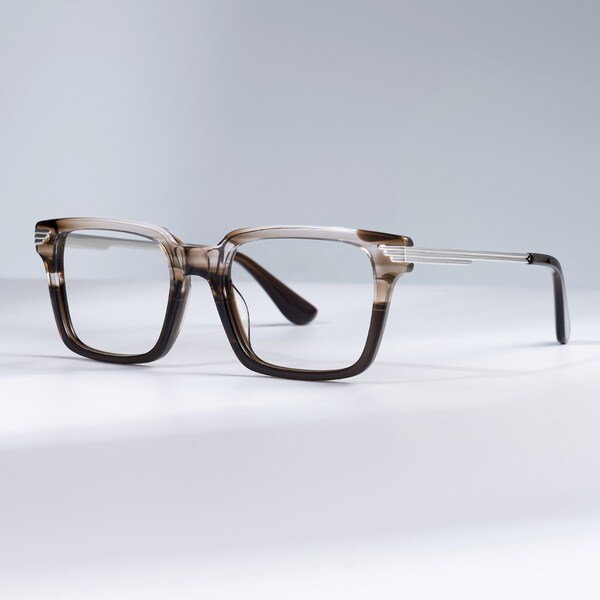 Vintage Rectangle Eyeglasses With Brown Stripe