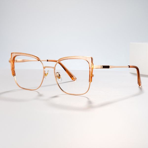 Beige Thin Frame Glasses With Metal Material