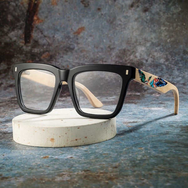 Rectangle Vintage Glasses With Wood Temples