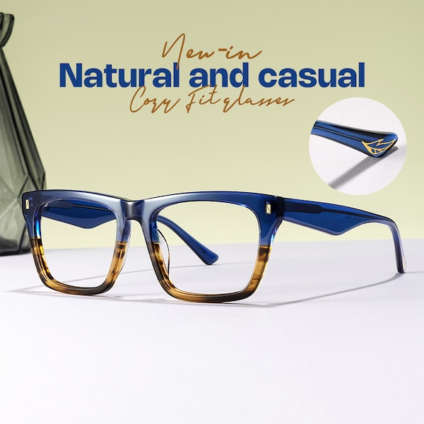 Rectangular Spectacle Frames with Brown Blue Color