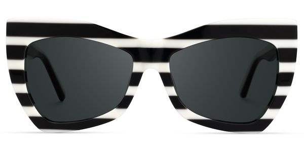 Bernita Geometric Black and White Striped Frames Sunglasses