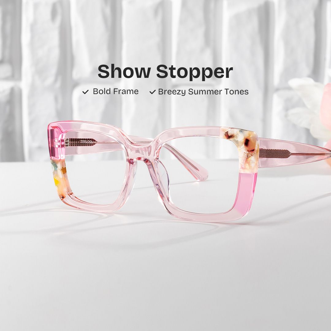 Flair Clear Pink Frame Glasses with Square Frame Online | ZEELOOL