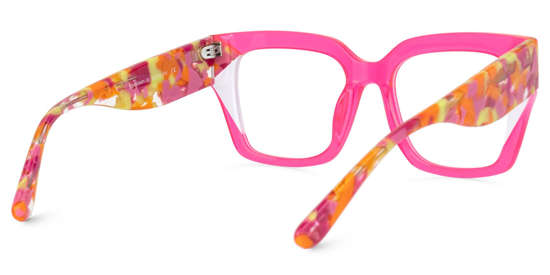 Clody Neon Pink Square Glasses with Wide Floral Arms