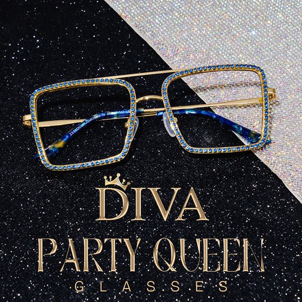 Diva Glasses, Blue Diamond and Golden Metal Eyeglasses