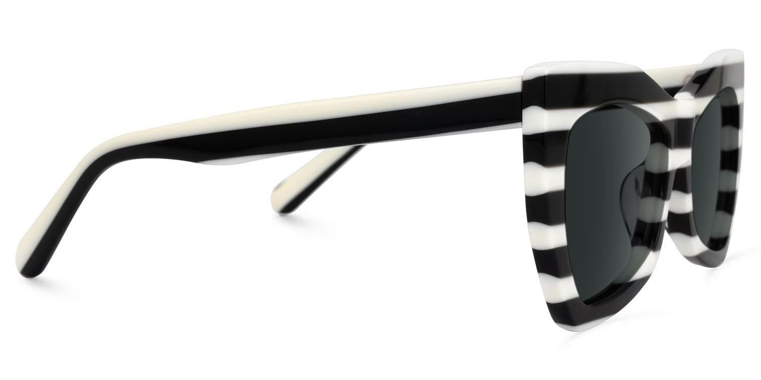 Bernita Geometric Black and White Striped Frames Sunglasses