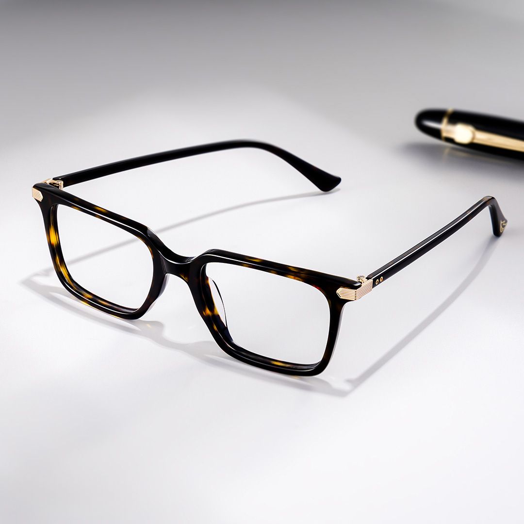 Thin Rectangle Glasses Frames in Tortoise Color
