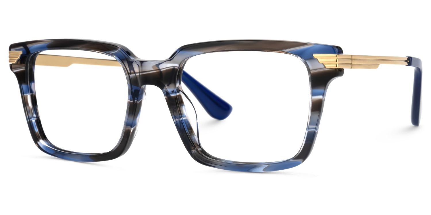 Blue Rectangle Eyeglasses With Metal Arms