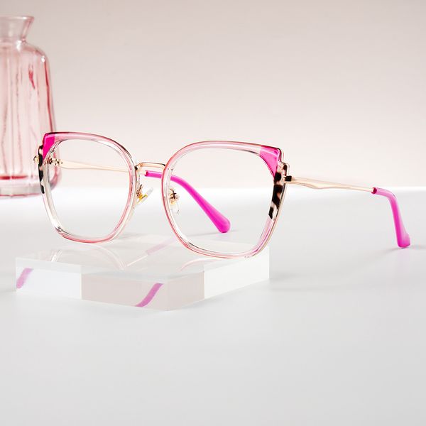Pink Metal Frame Glasses With Wide Size For Women