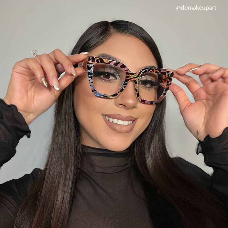 Ruby Leopard Print Fashion Square Frame Glasses | ZEELOOL