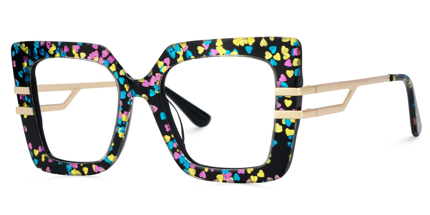 Square Frame Fashion Glasses With Colorful Shiny Heart