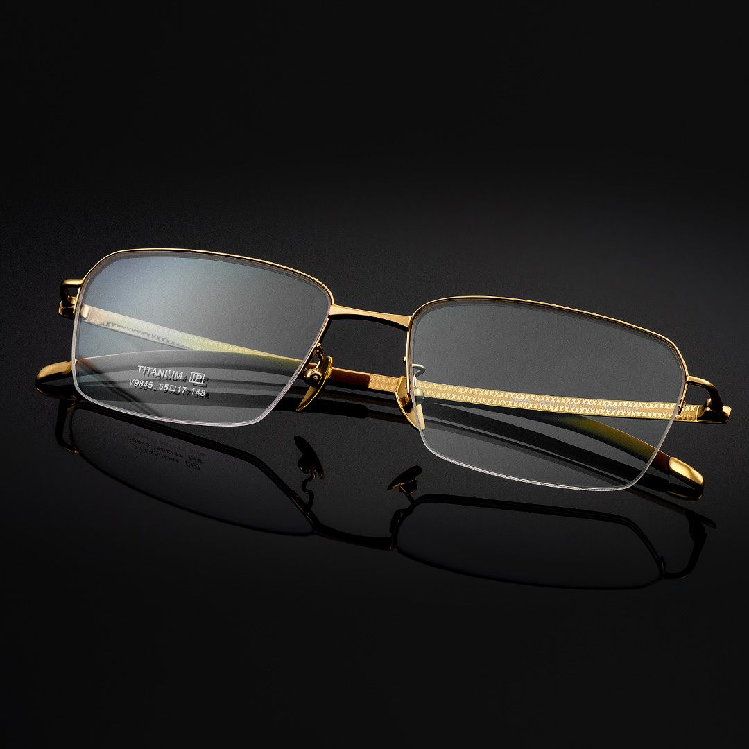 Men's Rectangular Eyeglasses with Titanium Material
