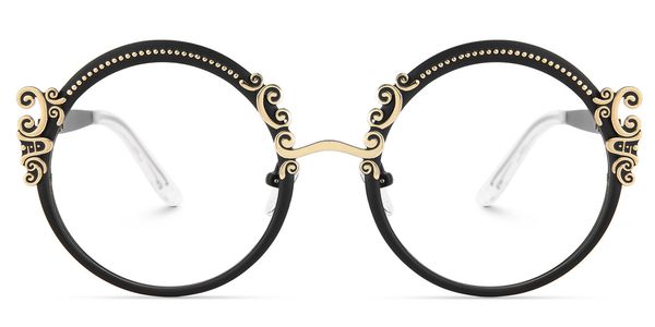 Black Retro Round Glasses With Carved Floral Pattern