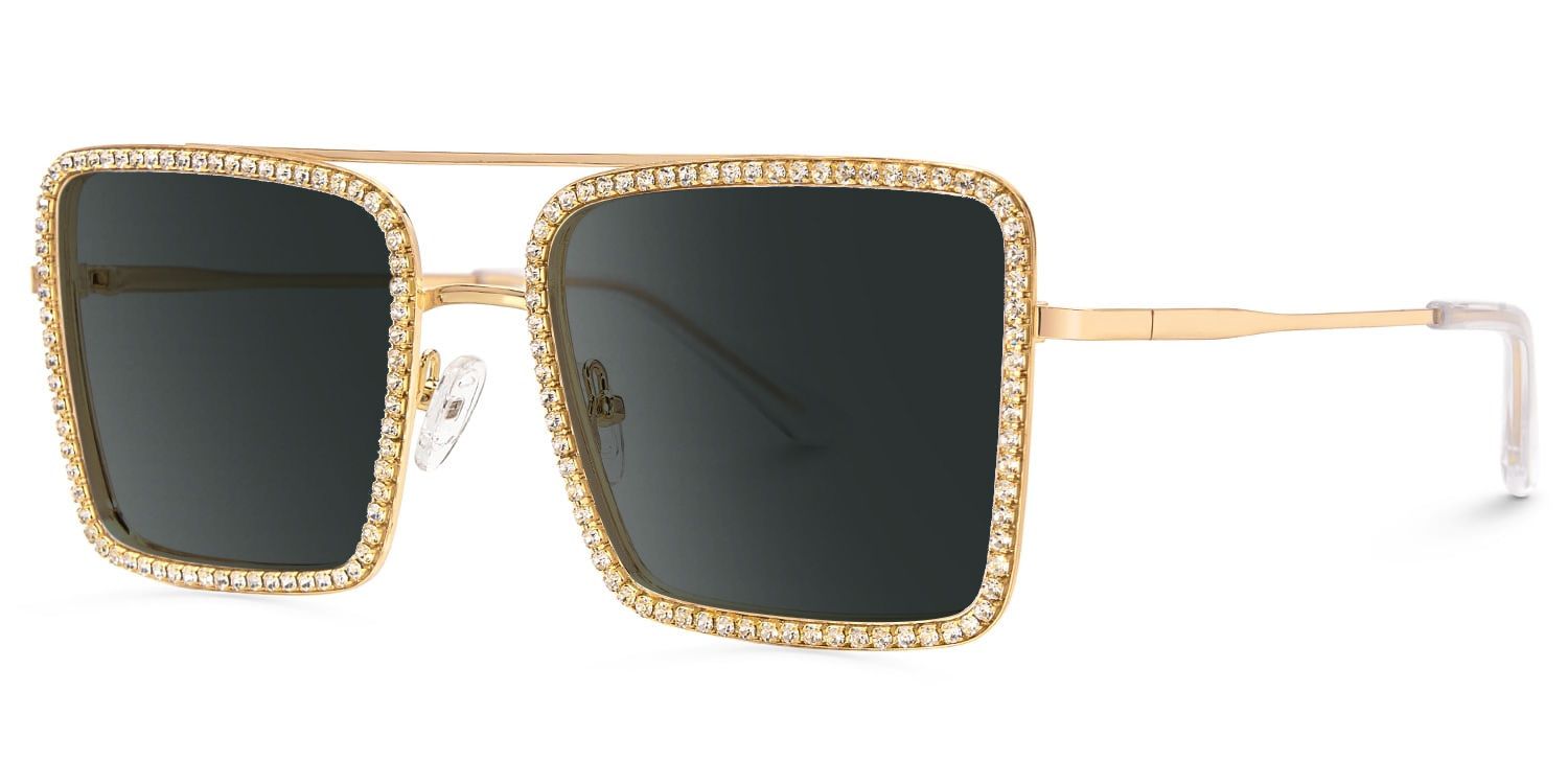 Diva Frame Glasses, Gold Glitter Sparkle Square Sunglasses